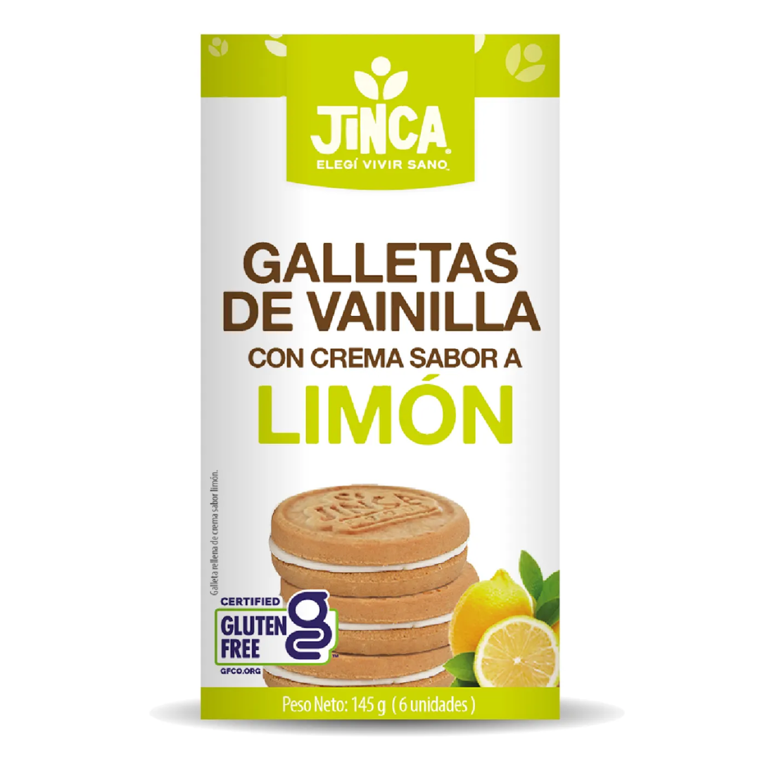 JINCA- GALLETAS DE VAINILLA CON CREMA SABOR A LIMON SIN GLUTEN 6 UND ...